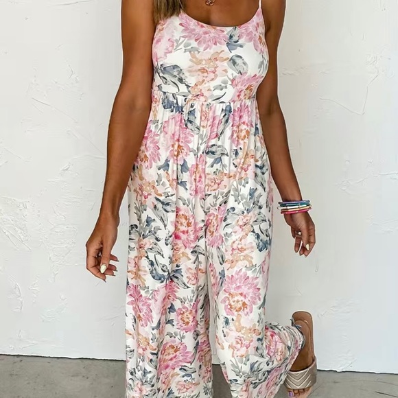 Pants & Jumpsuits | Temu Nwt Floral Print Wide Leg Cami Jumpsuit Boho ...